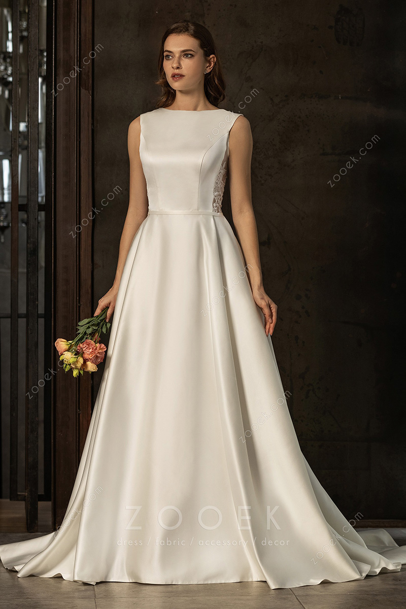 Bateau Neck Bridal Gowns Formal Dress with Boat Neckline - ZOOEK